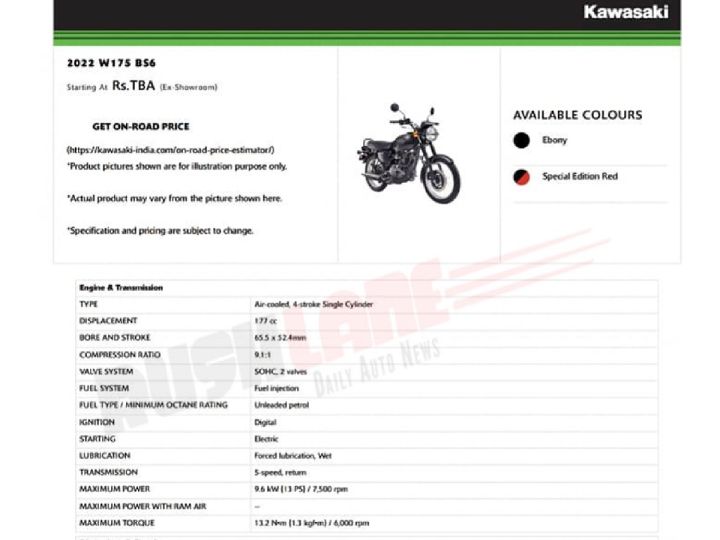 Kawasaki W175 Specifications Leaked - ZigWheels